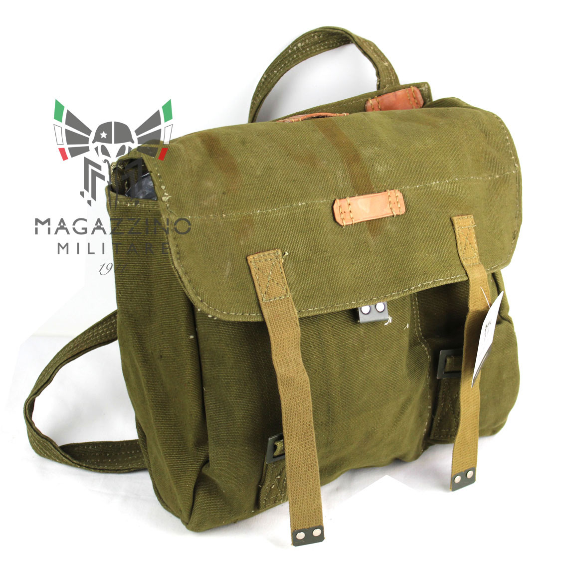 Military Bag Romanian Army Genuine leather canvas vintage USED