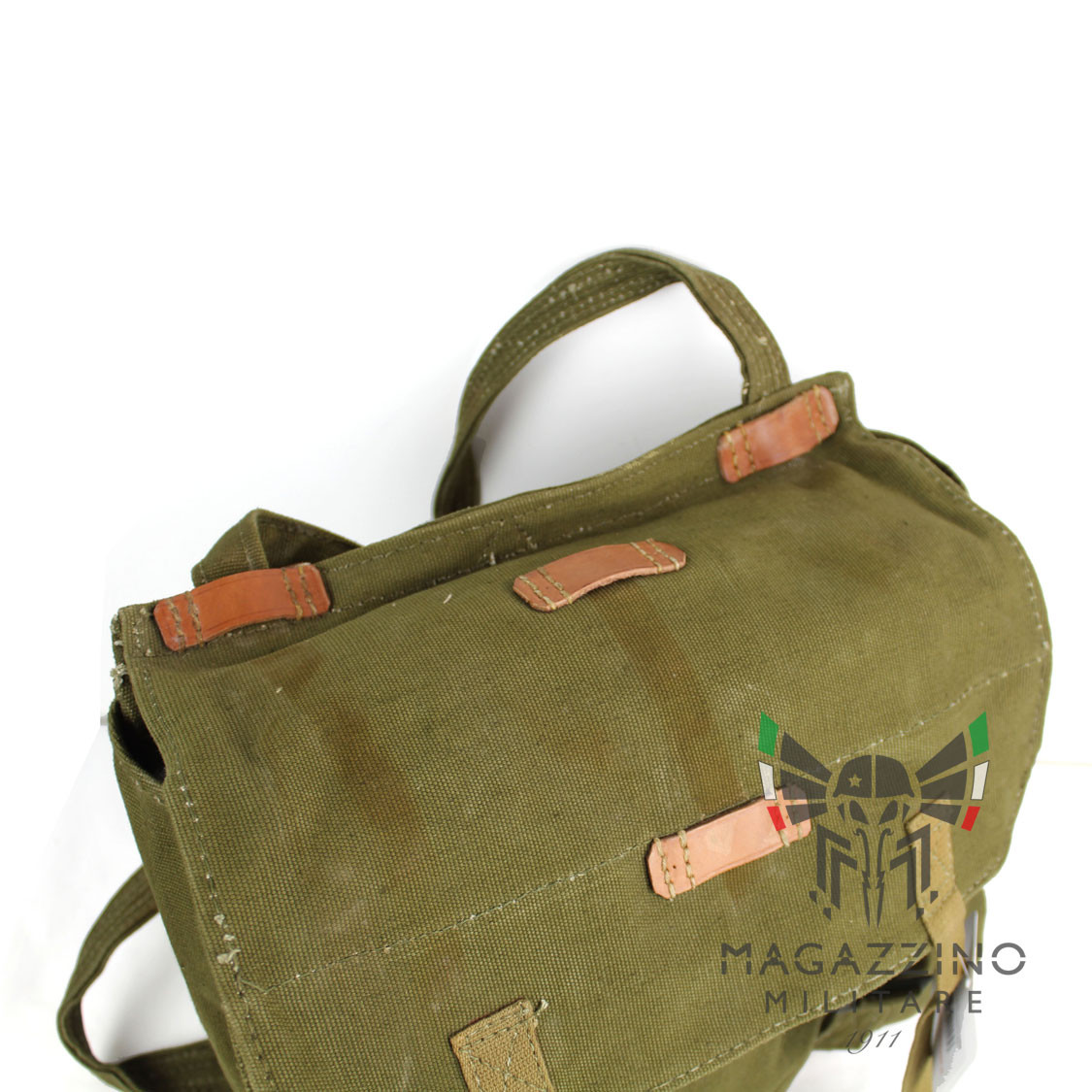 Military Bag Romanian Army Genuine leather canvas vintage USED