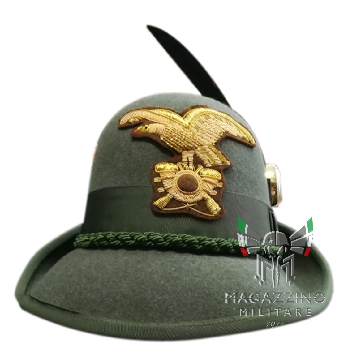 Fregio Alpini UFFICIALI ricamato ORO su panno verde per Cappello Aquila ...