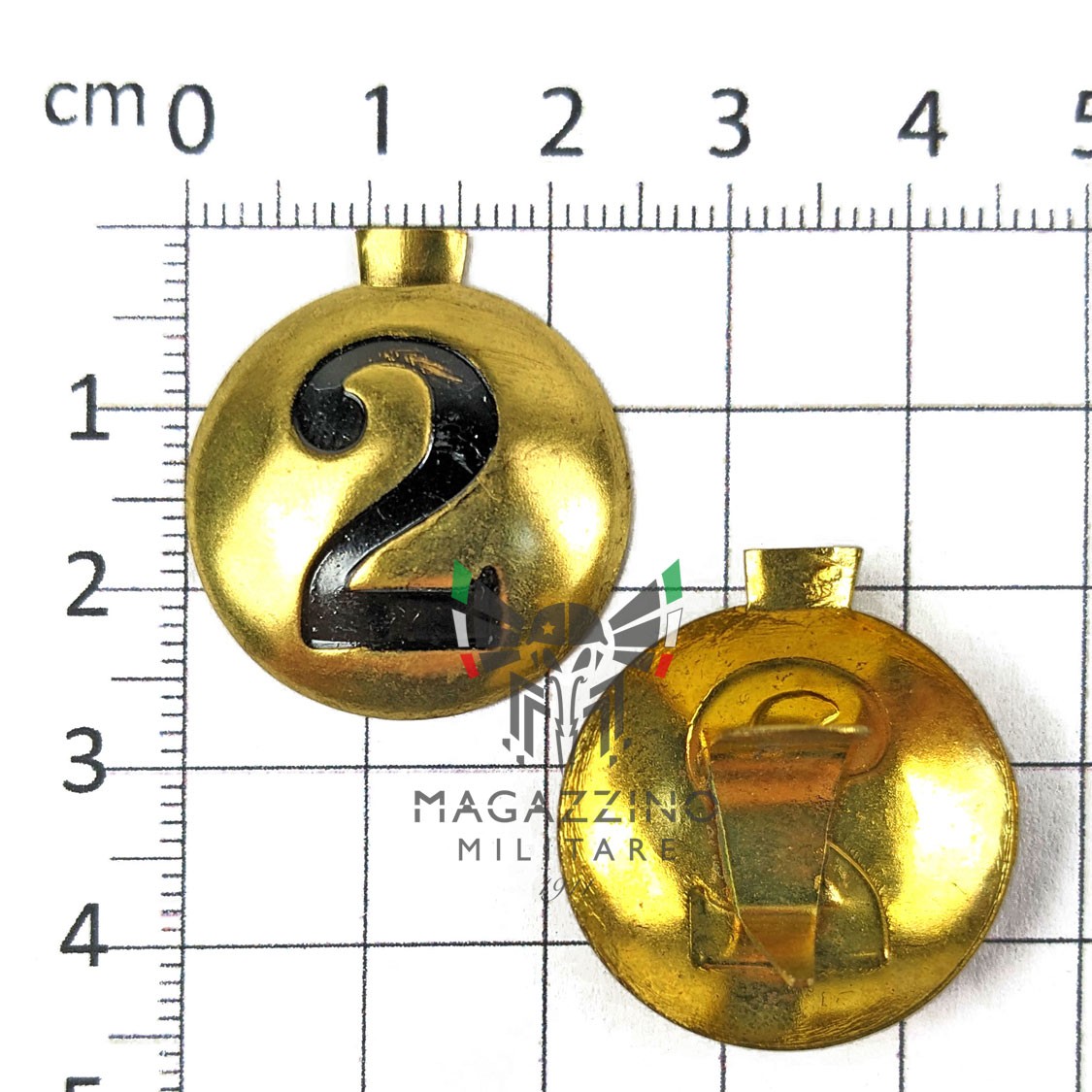 Regiment number insignia for bersaglieri vaira badge, golden metal 25mm