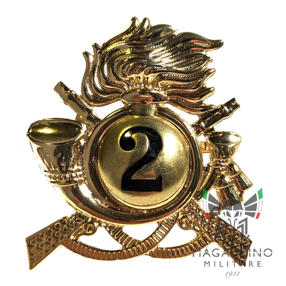 Regiment number insignia for bersaglieri vaira badge, golden metal 25mm